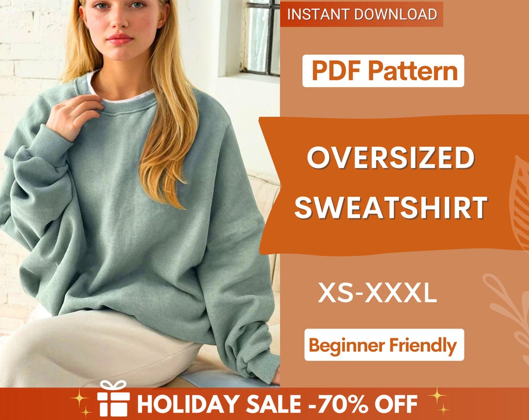 Oversized Sweatshirt Sewing Pattern, Women Sweatshirt, Hoodie Pattern ...