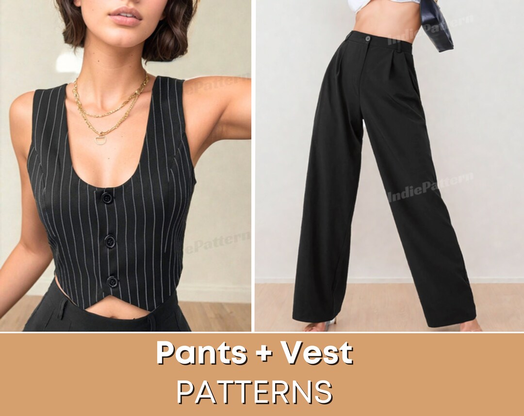 Vest Wide Leg Pants Sewing Pattern Bundle, XS-XXXL, High Waisted Wide ...