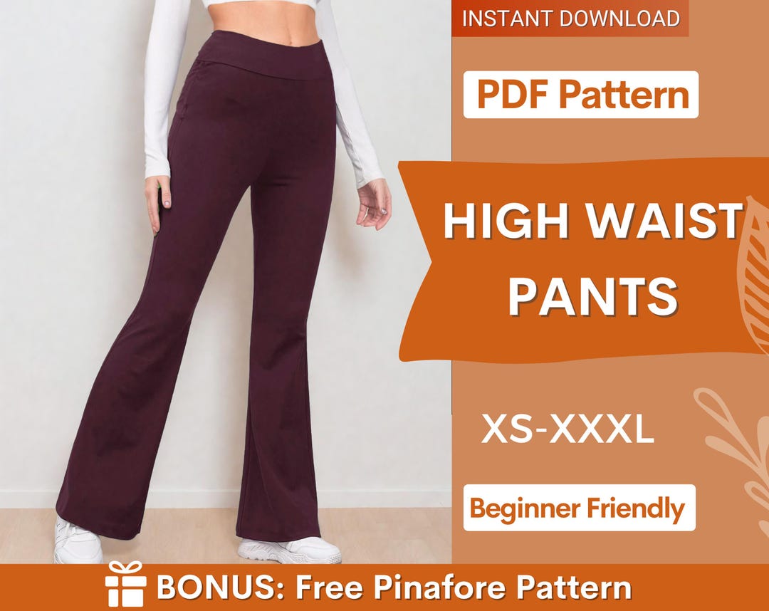 High Waist Pants Sewing Pattern Yoga Pants Pattern XS-XXXL Flare Pants ...