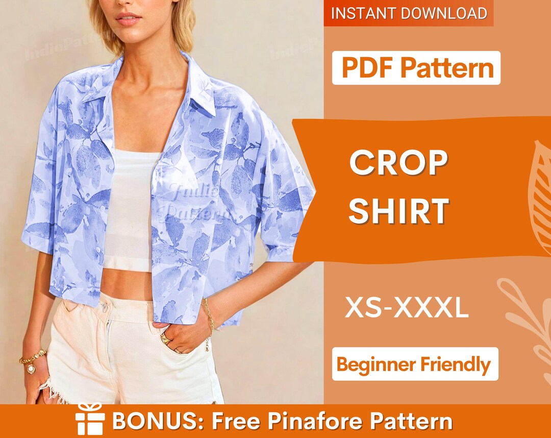 Shirt Sewing Pattern, Women Shirt Pattern, Crop Shirt Pattern, Sewing ...