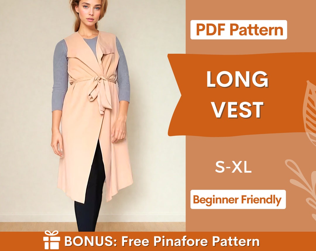 Vest Pattern, Sewing Pattern PDF, Women Vest Pattern, Long Vest Pattern ...
