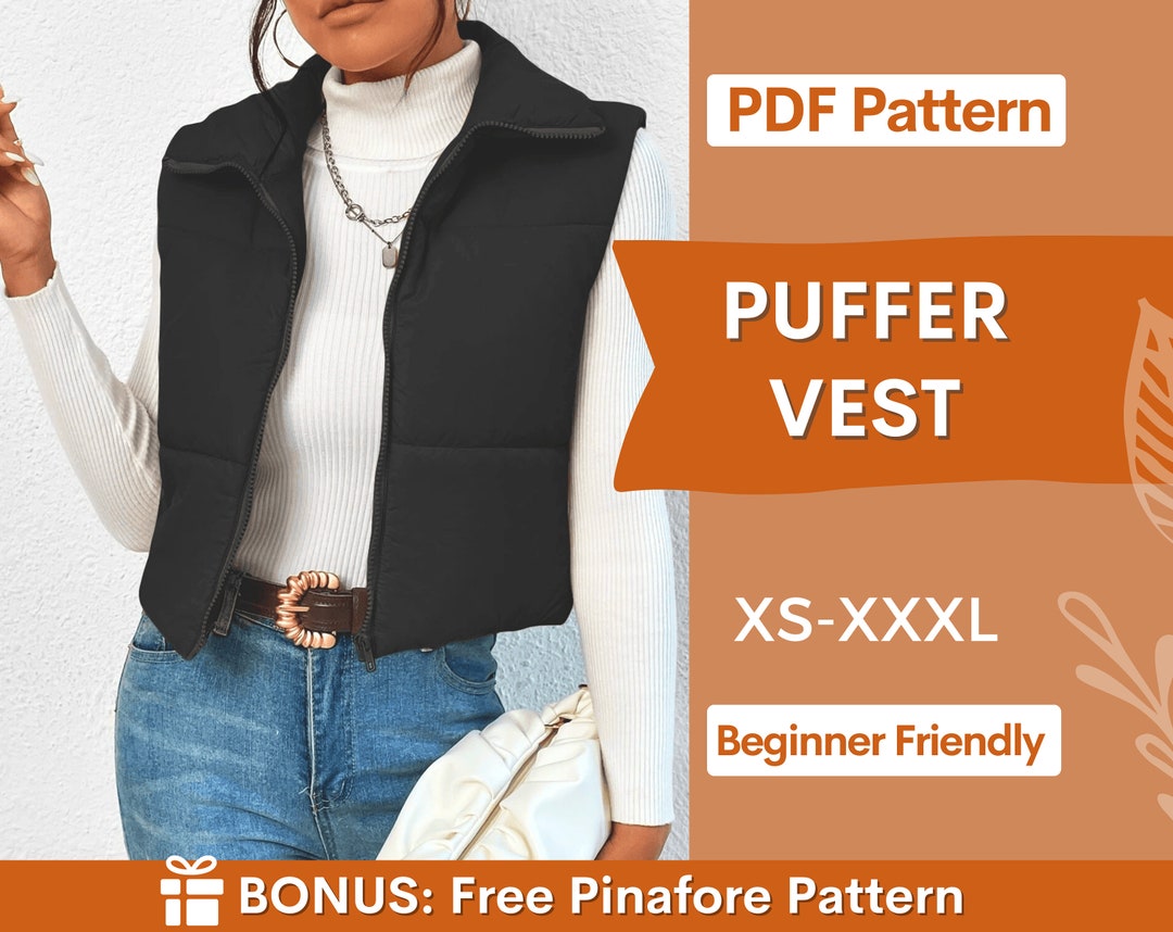 Puffer Vest Sewing Pattern Crop Puffer Vest Crop Top Women PDF Sewing ...