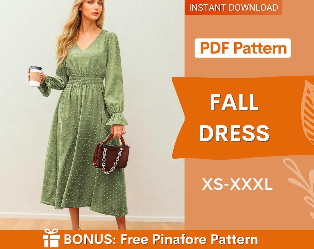Dress Sewing Pattern | Long Sleeve Dress Pattern | Dress Pattern | Maxi ...