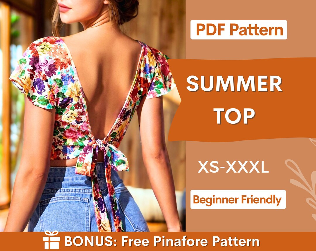 Top Sewing Pattern XS-XXXL Tie Back Top Pattern Ruffled Top Pattern ...