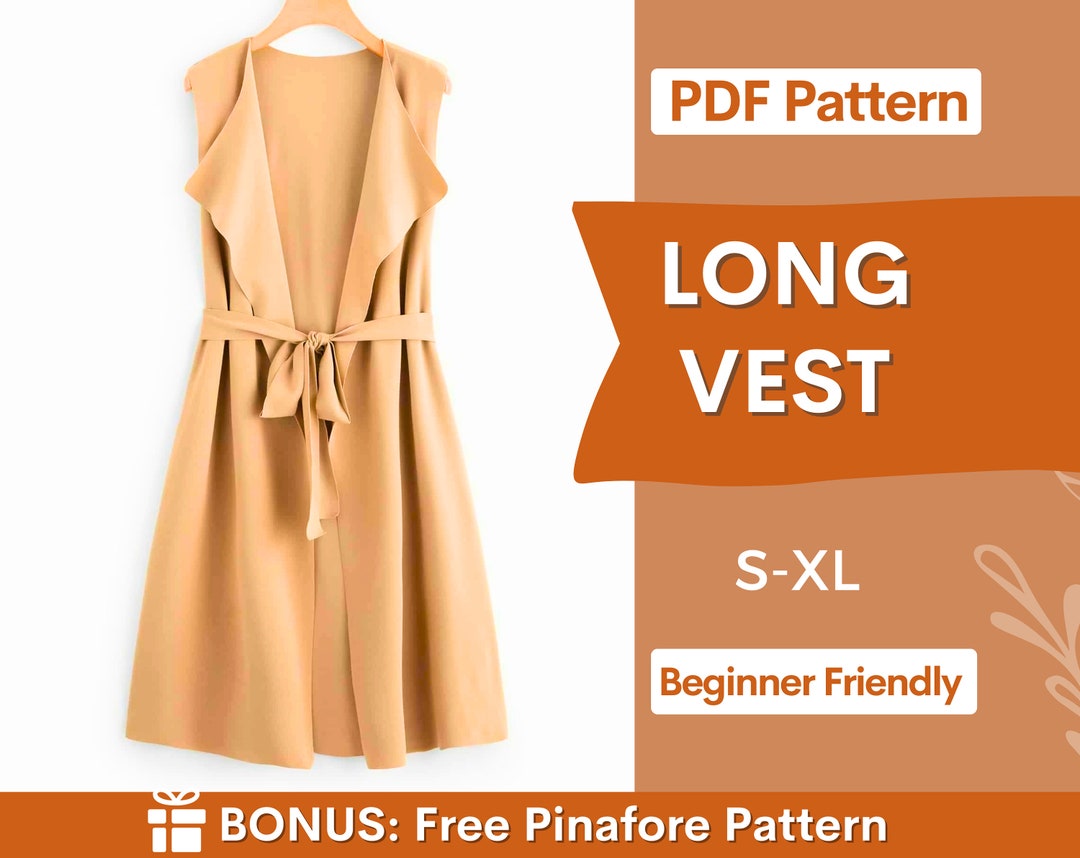 Vest Pattern, Sewing Pattern PDF, Women Vest Pattern, Long Vest Pattern ...