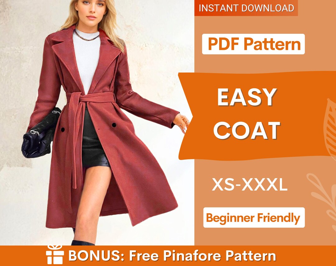 Easy Coat Sewing Pattern | Jacket Sewing Pattern | Long Coat Pattern, Winter Jacket Coat Sewing ...