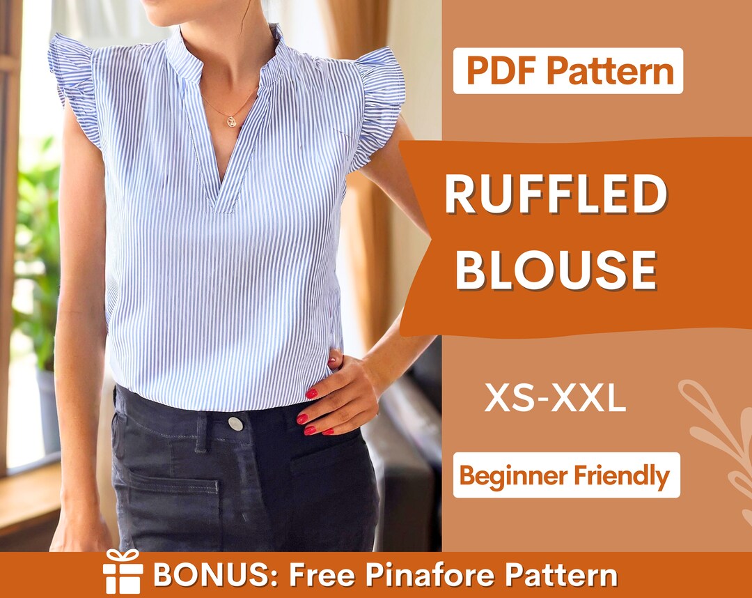 Blouse Sewing Pattern, XS XXL, Top Blouse Pattern PDF, Ruffled Blouse ...