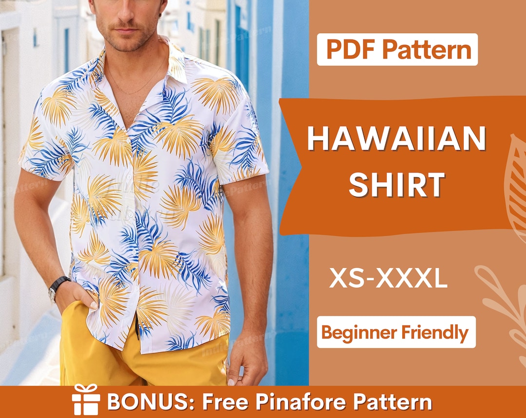 Hawaiian Shirt Sewing Pattern, XS-XXXL, Tropical Shirt Sewing Pattern ...
