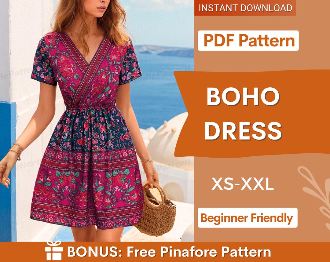 Boho Dress Sewing Pattern XS XXL Dress Pattern Wrap Dress Summer Dress ...