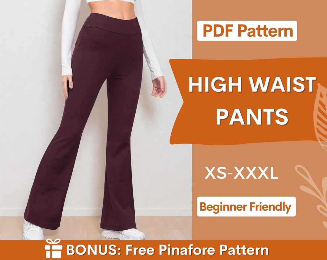 High Waist Pants Sewing Pattern Yoga Pants Pattern XS-XXXL Flare Pants ...