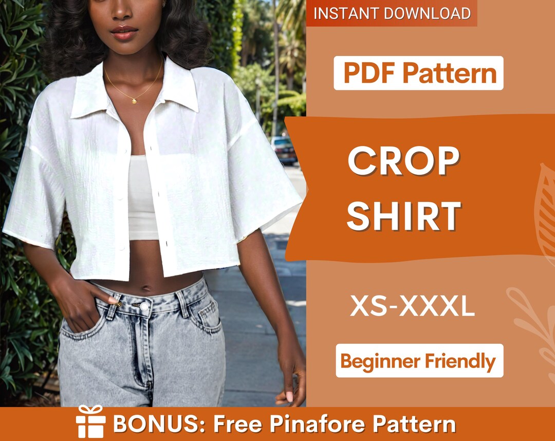 Crop Shirt Sewing Pattern, Women Shirt Pattern, Short Shirt Pattern ...