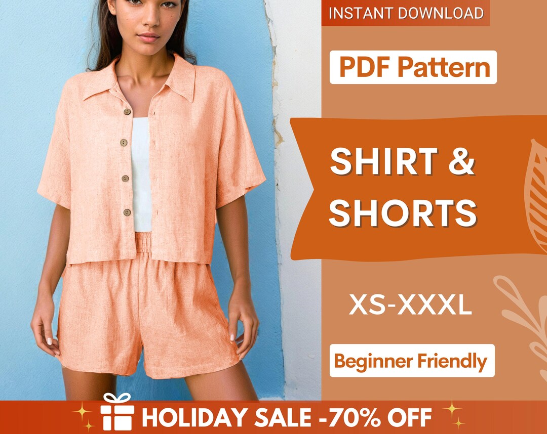Crop Shirt & Shorts Sewing Pattern Sewing Pattern Women Wide Leg Shorts ...