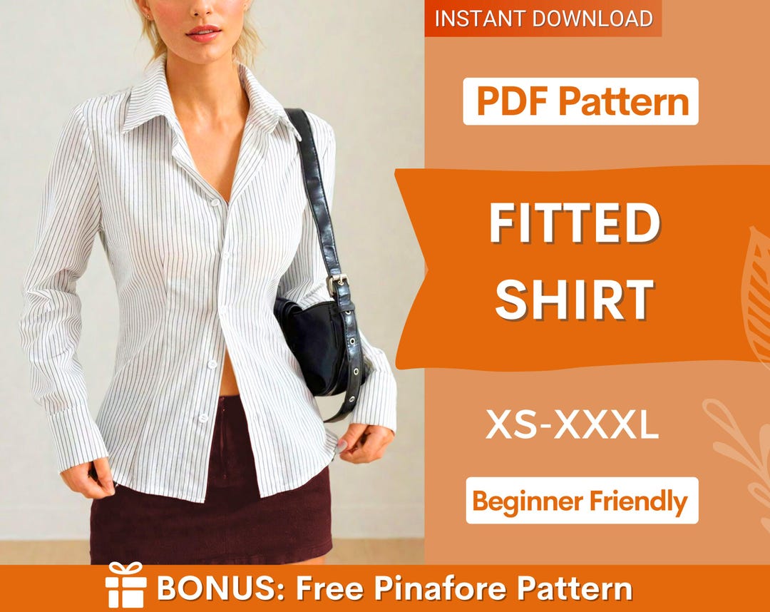 Fitted Shirt Pattern for Women, Shirt Sewing Pattern, Button up Shirt ...