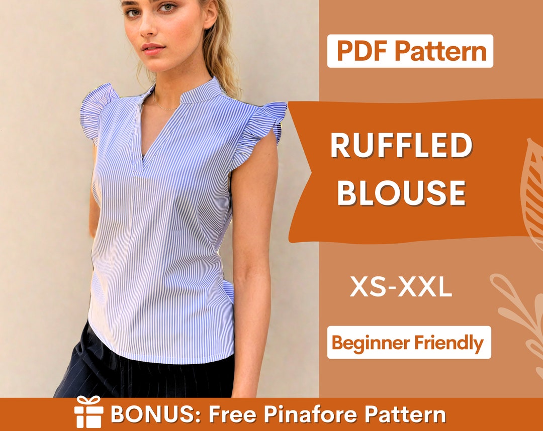 Blouse Sewing Pattern, XS XXL, Top Blouse Pattern PDF, Ruffled Blouse ...