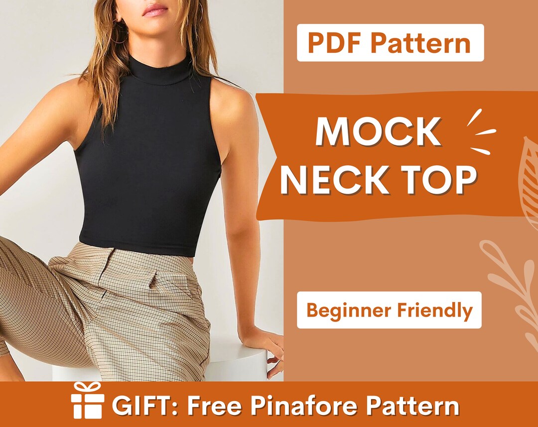 Mock Neck Top Sewing Pattern Crop Top Pattern PDF Tank Top - Etsy