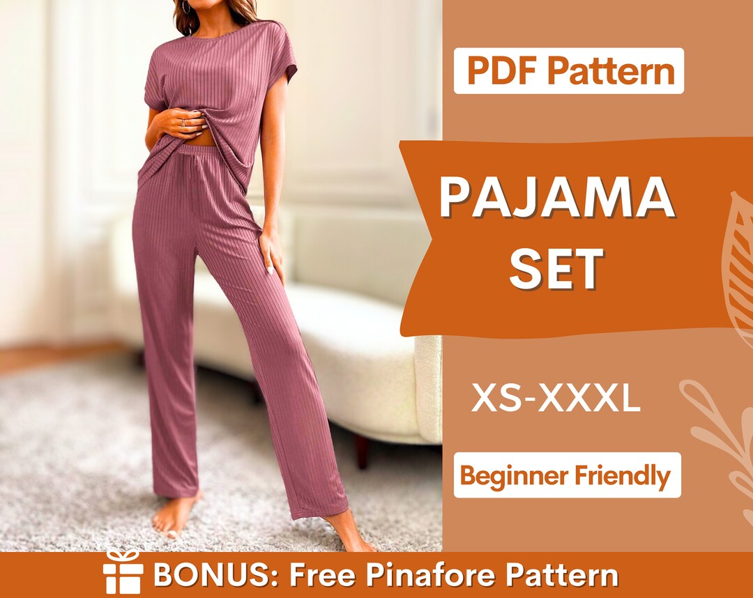 Pajamas Set Pattern Nightwear Pattern for Women PDF, Pyjama Sleepwear ...