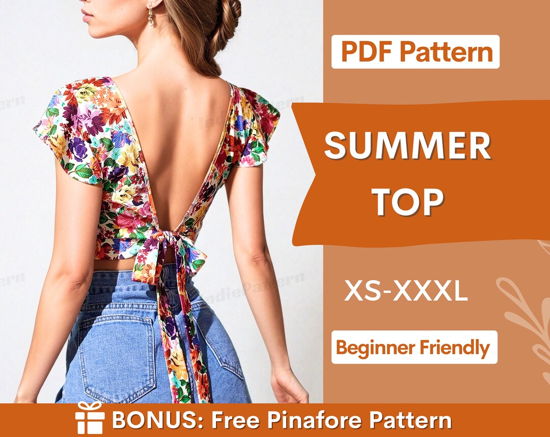Top Sewing Pattern XS-XXXL Tie Back Top Pattern Ruffled Top Pattern ...