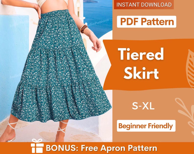 Tiered Skirt Sewing Pattern for Women PDF | Skirt PDF Sewing Pattern ...
