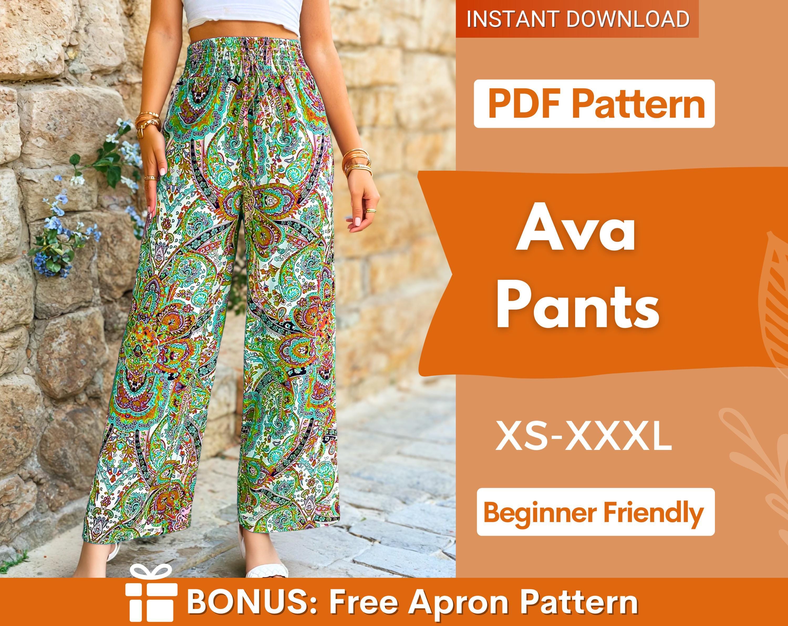 High Waist Pants Sewing Pattern | Elastic Waistband Pants Pattern ...