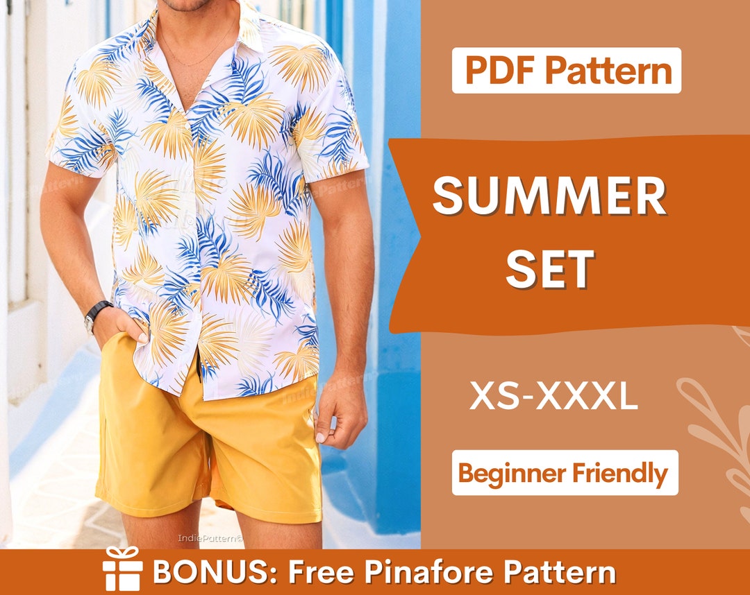 Hawaiian Shirt Shorts Sewing Pattern, Men Short's Pattern, Men Swimwear ...