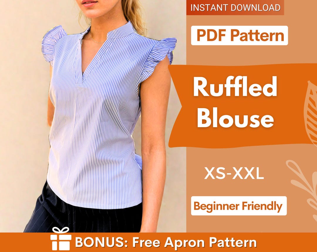 Blouse Sewing Pattern, XS- XXL, Top Blouse Pattern PDF, Ruffled Blouse ...