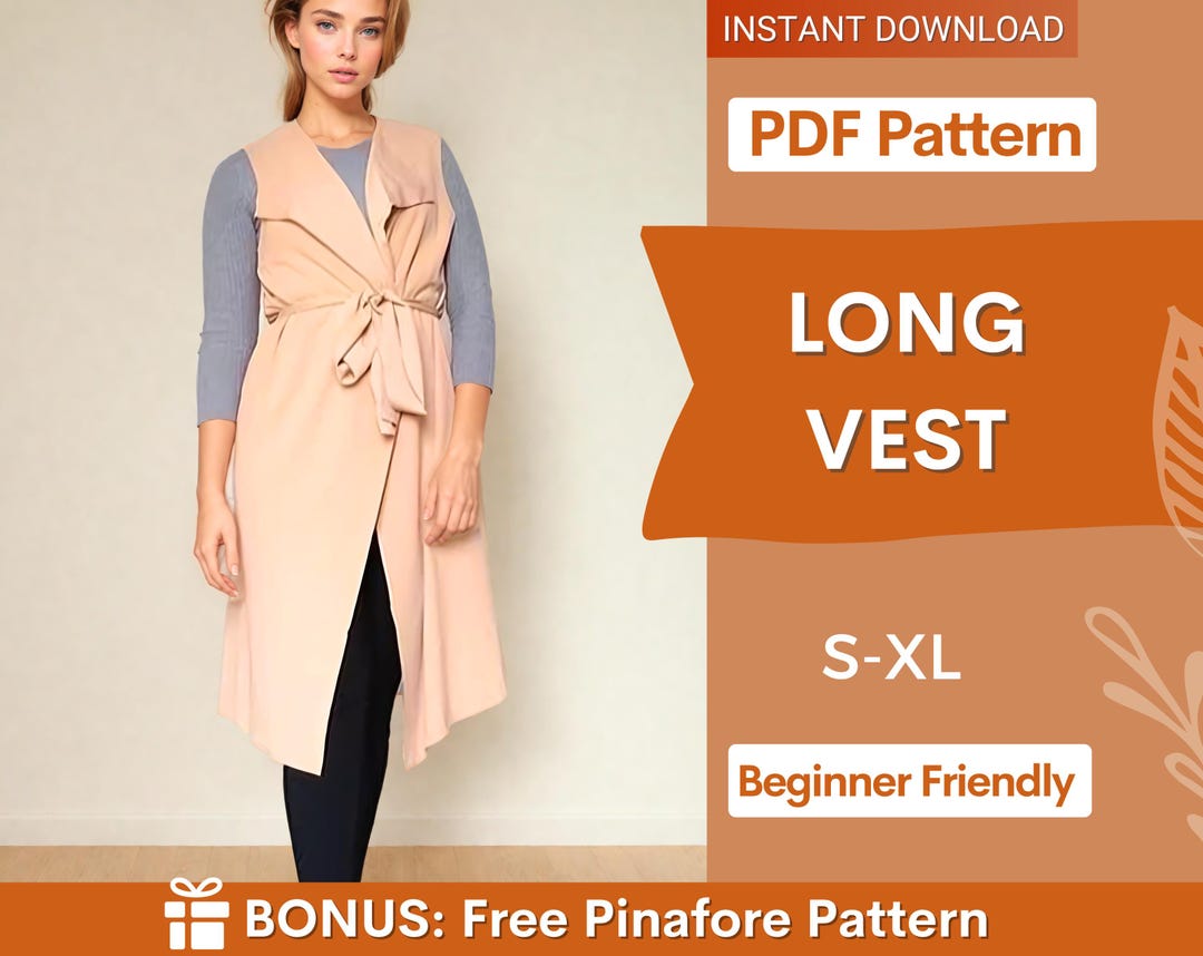 Vest Pattern, Sewing Pattern PDF, Women Vest Pattern, Long Vest Pattern ...