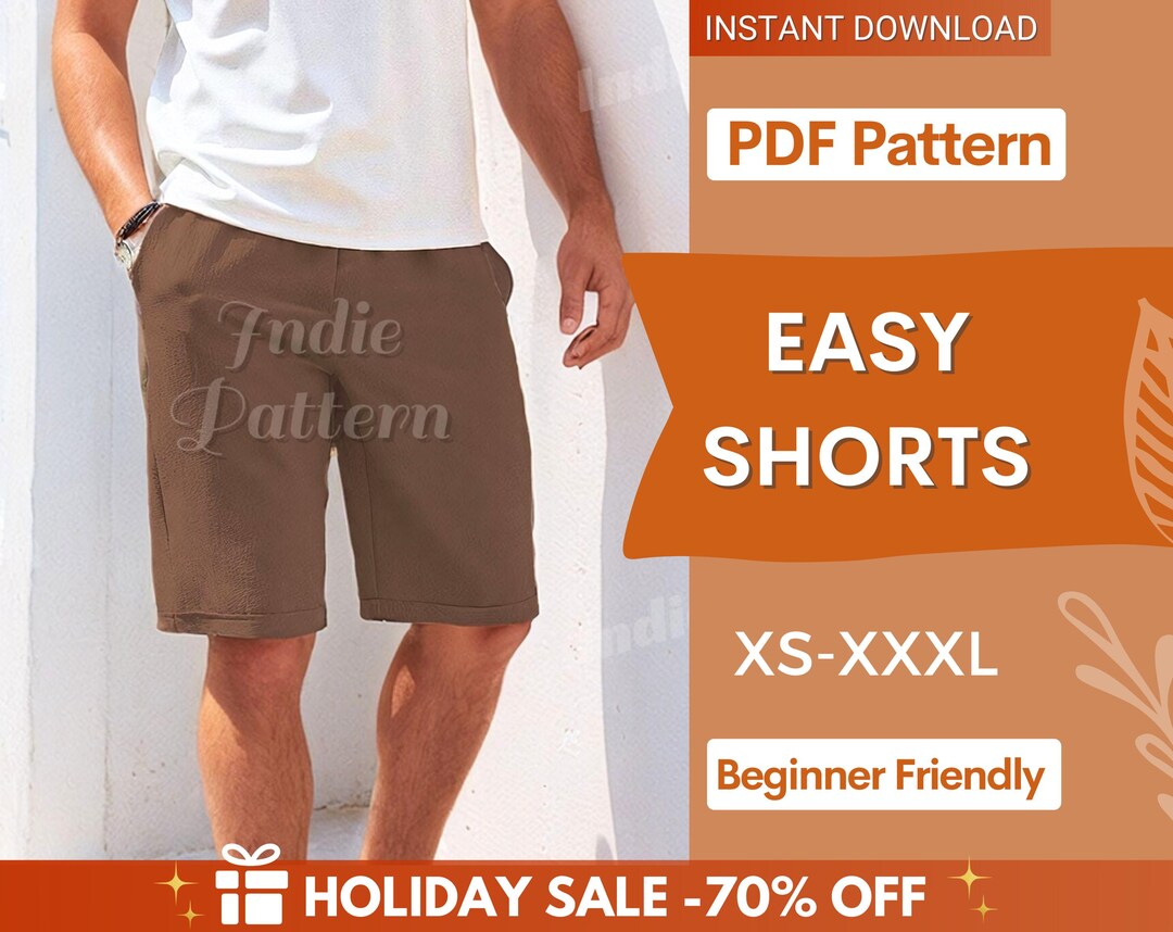 Shorts Pattern for Men Men Sewing Pattern Elastic Waistband Shorts Men ...
