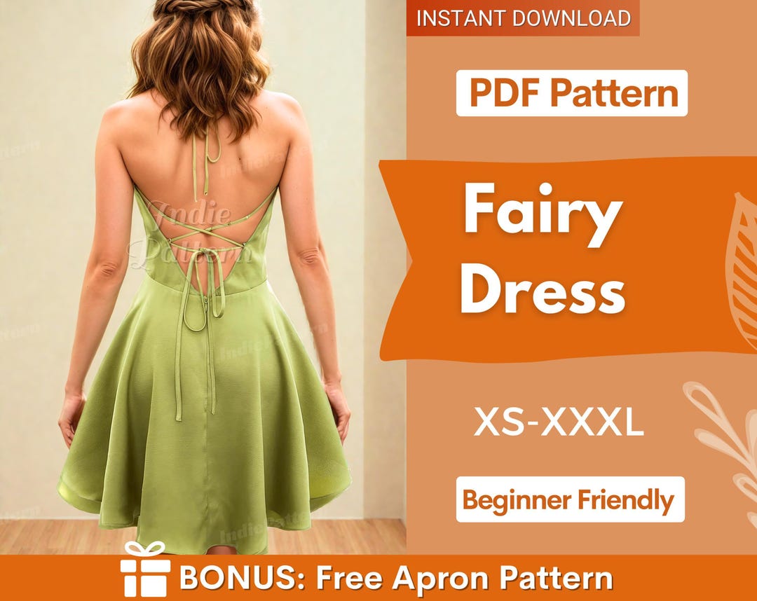Fairy Dress Pattern, XS- XXXL, Open Back Dress Sewing Pattern, Dress ...