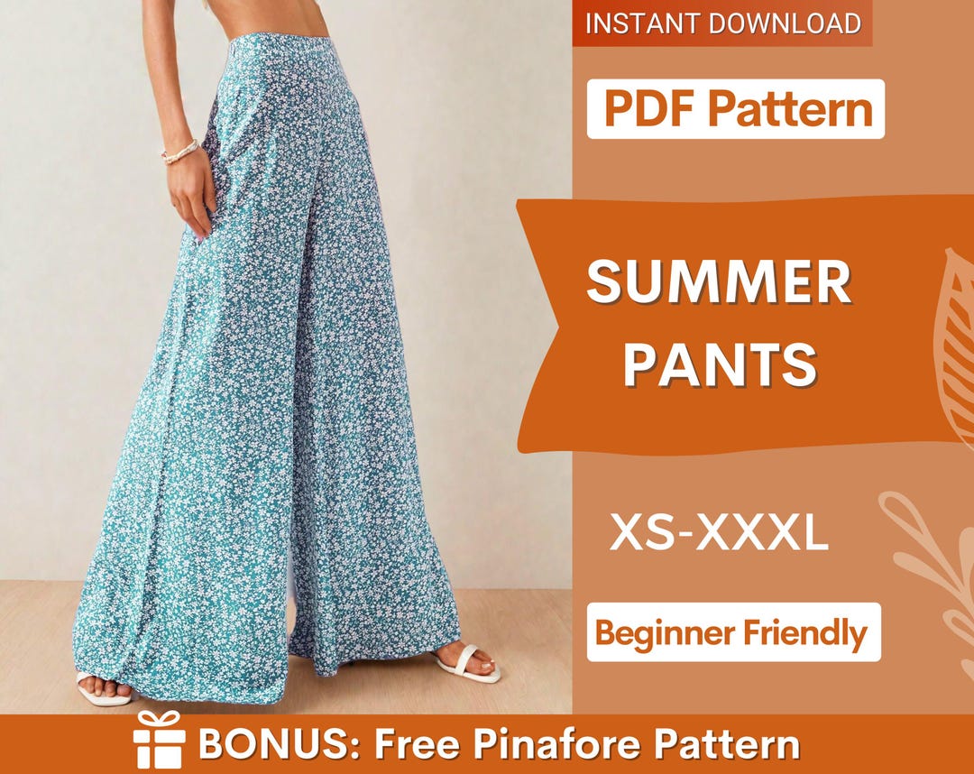 Patroon zomerbroek Wijde broek Naaipatroon Palazzo-broek Hoge taille ...