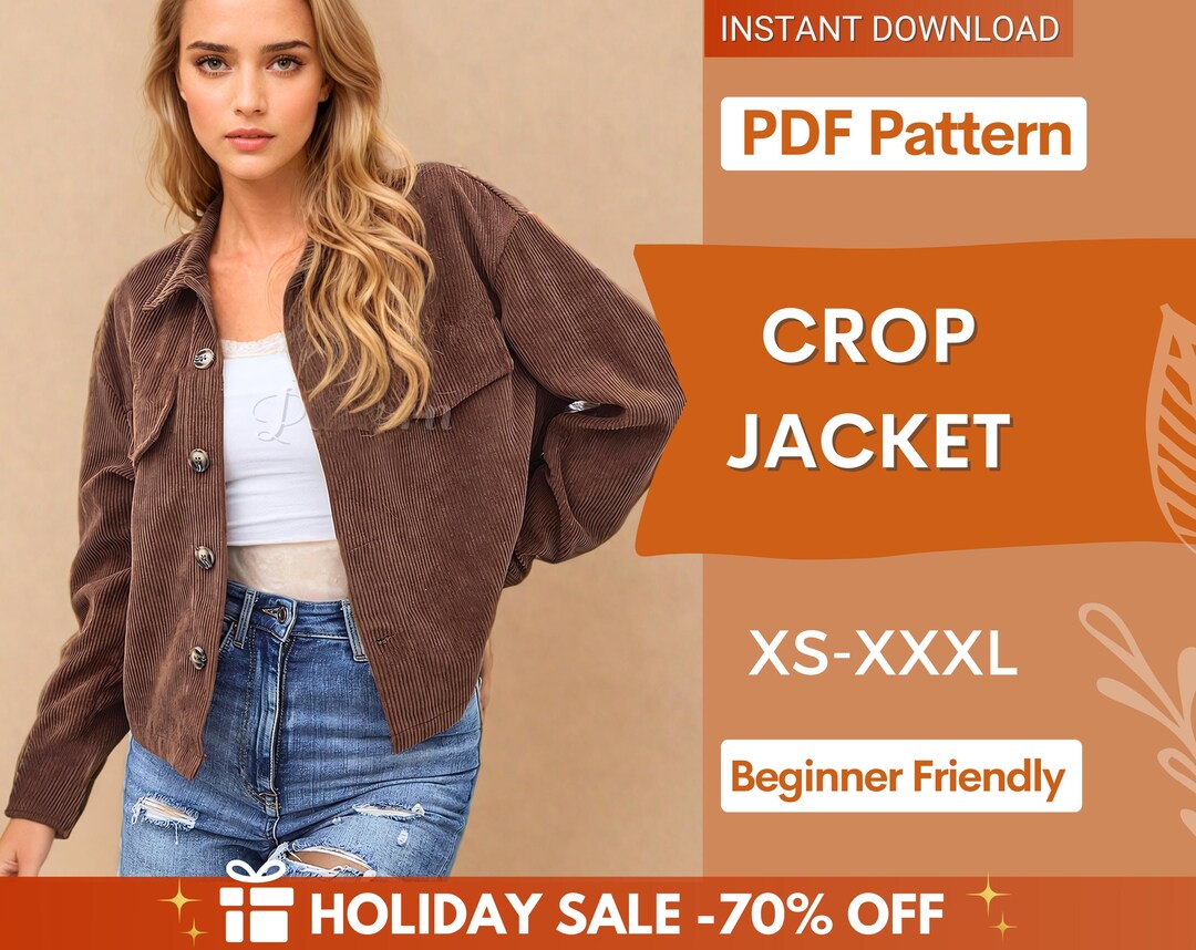 Crop Jacket Pattern for Women, XS-XXXL, Women Jacket Sewing Pattern ...