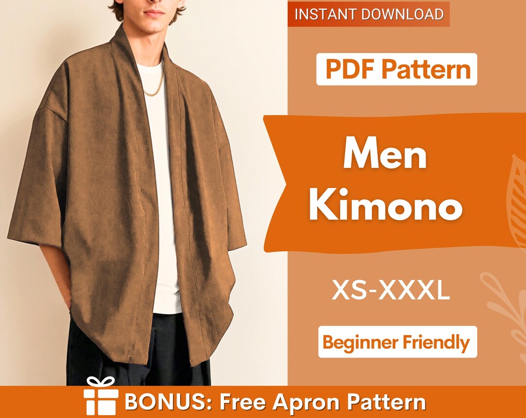 Men's Kimono Sewing Pattern, Short Kimono Pattern for Men, Kimono ...