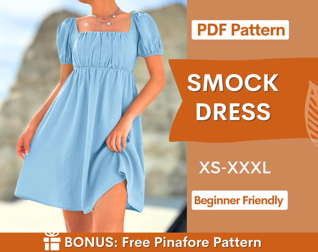 Smock Dress Sewing Pattern for Women PDF XS-XXXL Babydoll Dress Pattern ...