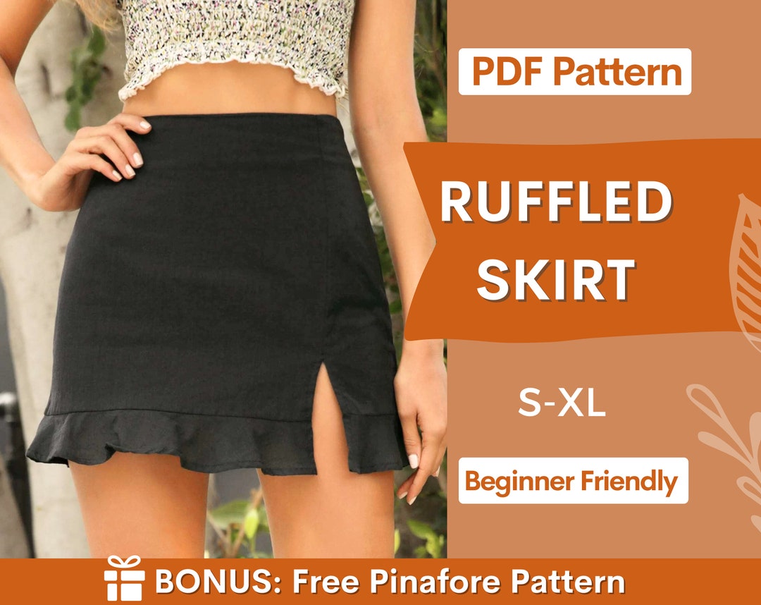 Mini Skirt Pattern Slit Skirt Sewing Pattern Ruffled Skirt Pattern Beginner Sewing Pattern Women ...