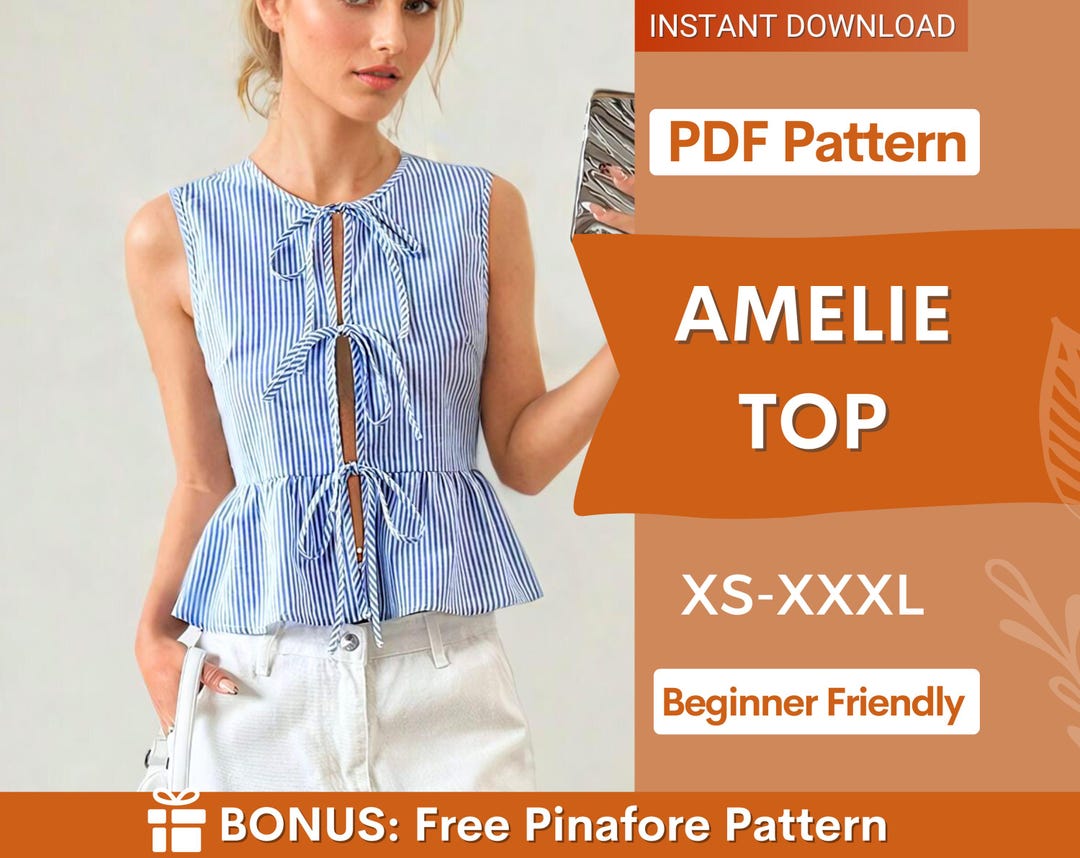 Top Sewing Pattern Women Sewing Pattern Blouse Pattern Front Tie Top ...