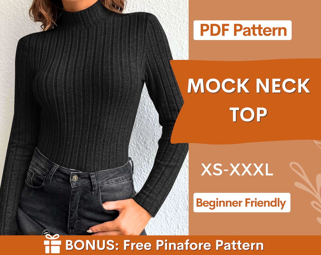 Mock Neck Top Sewing Pattern Long Sleeve Shirt Top Pattern Womens Mock ...