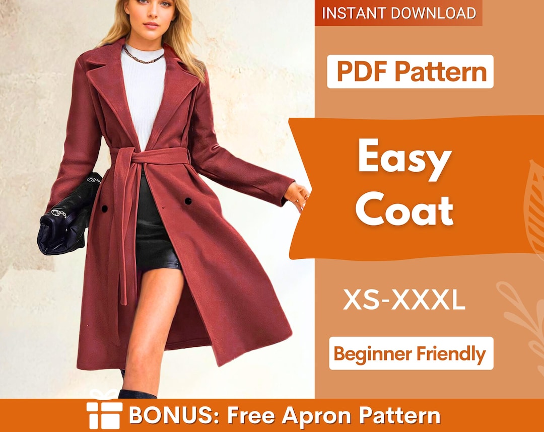 Easy Coat Sewing Pattern | Jacket Sewing Pattern | Long Coat Pattern ...