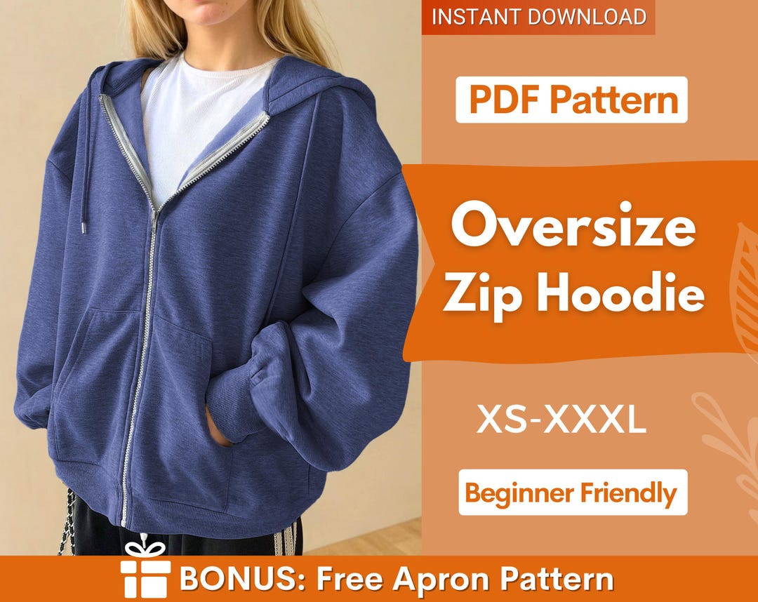 Oversized Zip up Hoodie Sewing Pattern, Women Hoodie, Hoodie Pattern ...