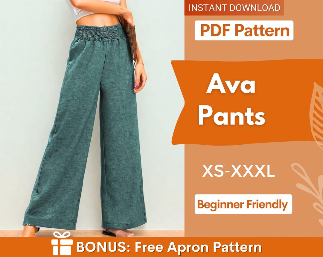 Pants Sewing Pattern | Elastic Waistband Pants Pattern | Wide Leg Pants ...