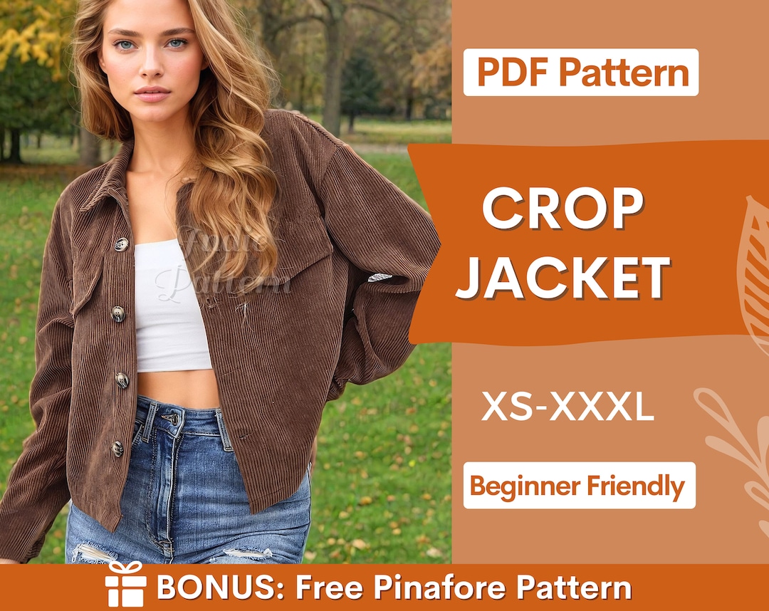 Crop Jacket Pattern for Women, XS-XXXL, Women Jacket Sewing Pattern ...