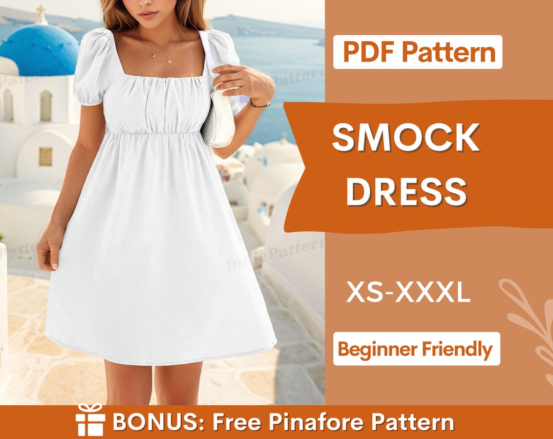 Smock Dress Sewing Pattern for Women PDF XS-XXXL Babydoll Dress Pattern ...