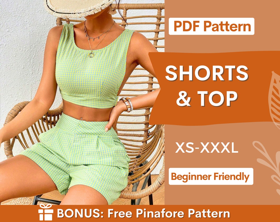 Shorts and Top Sewing Pattern XS-XXXL Shorts Pattern Top Pattern Crop ...