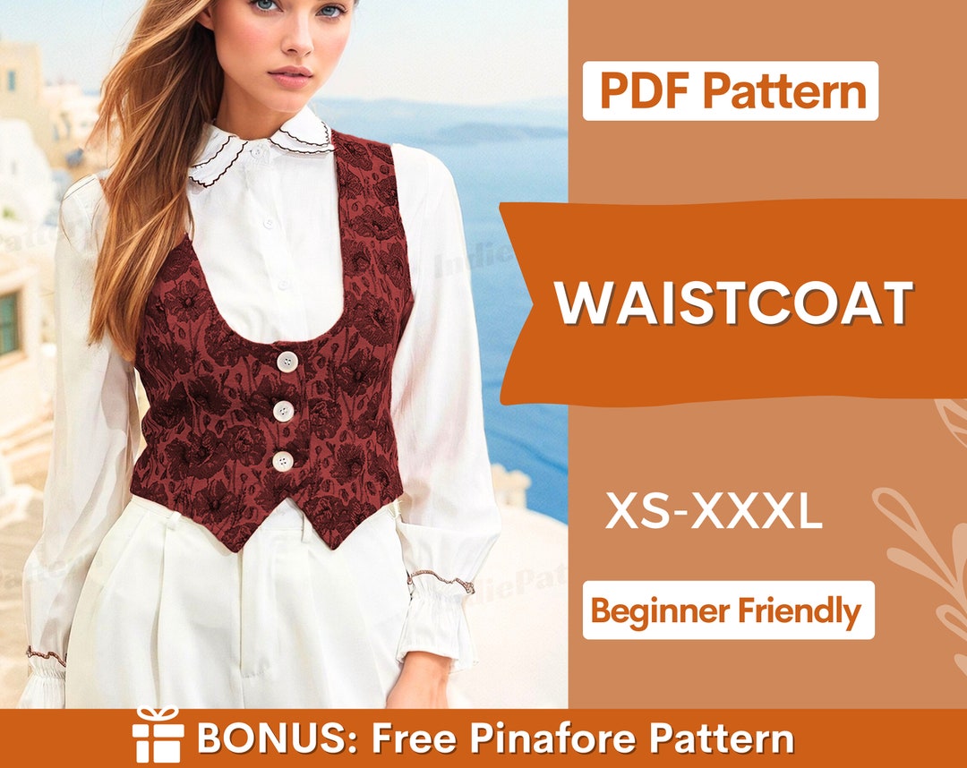 Waistcoat Pattern, XS-XXXL, Waistcoat Sewing Pattern PDF, Women ...