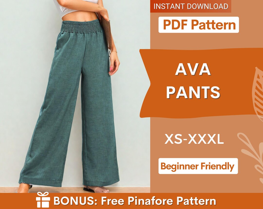 Pants Sewing Pattern Elastic Waistband Pants Pattern Wide Leg Pants ...
