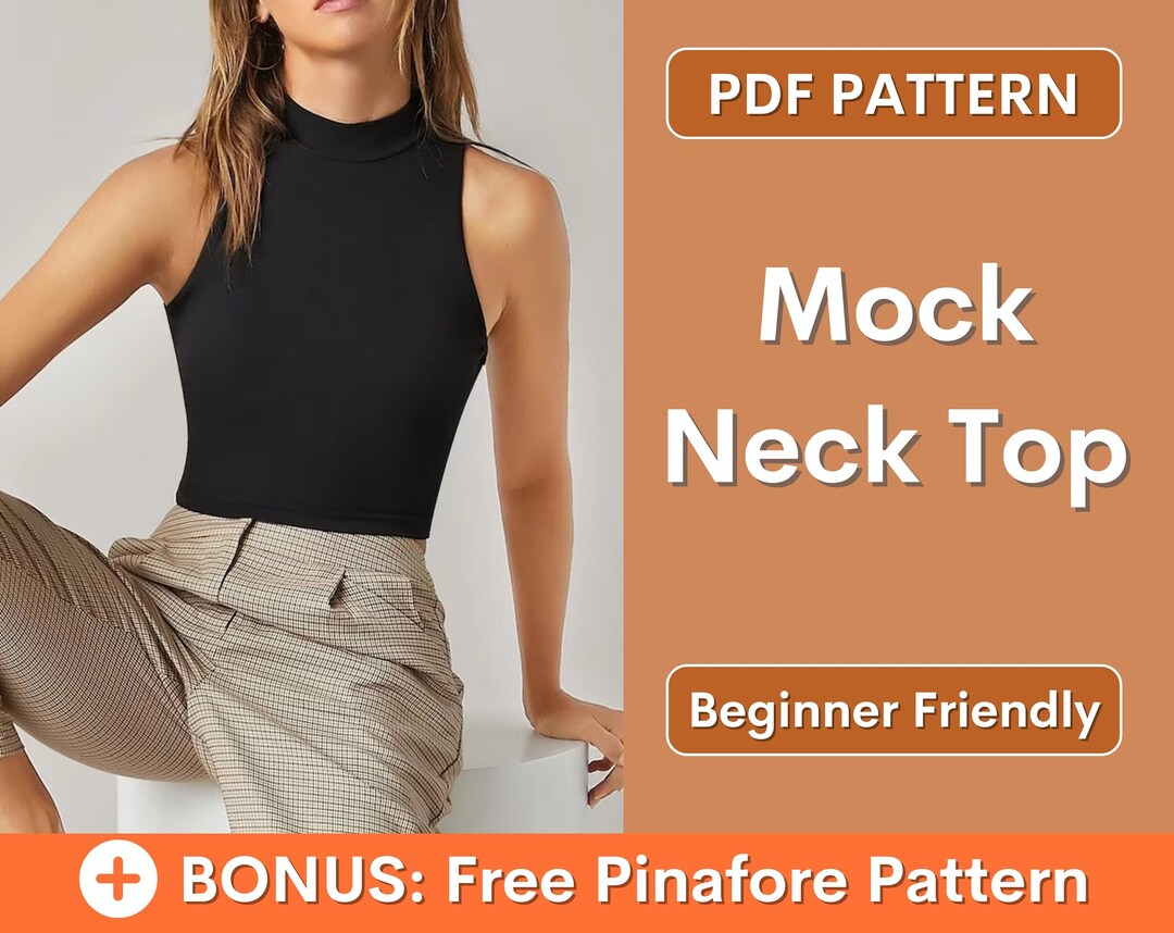 Mock Neck Top Sewing Pattern Crop Top Pattern PDF Tank Top - Etsy