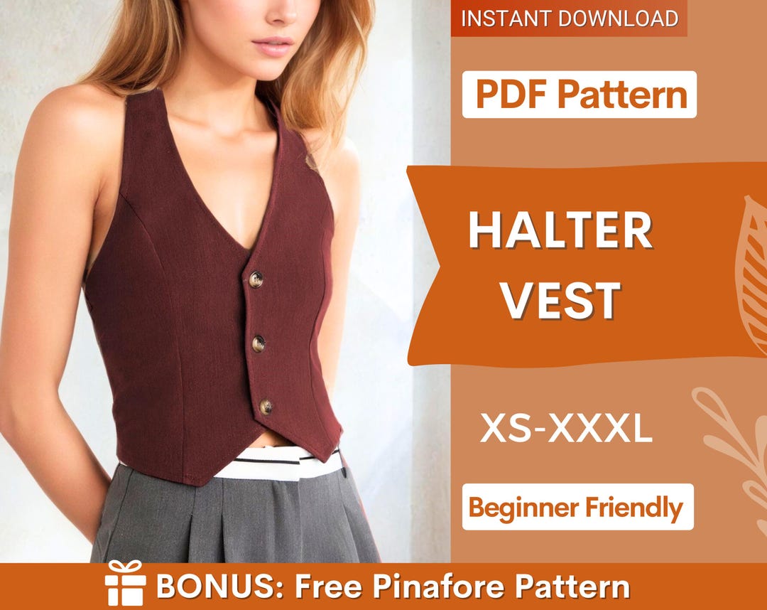 Halter Vest Sewing Pattern Waistcoat Pattern Women Sewing Pattern Vest ...