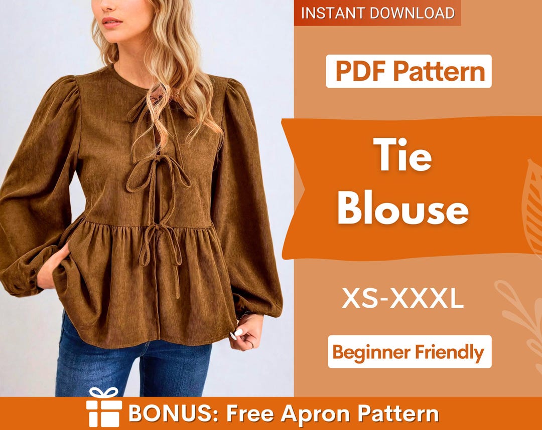 Blouse Sewing Pattern, Tie Front Blouse, Knot Blouse, Shirt Pattern ...
