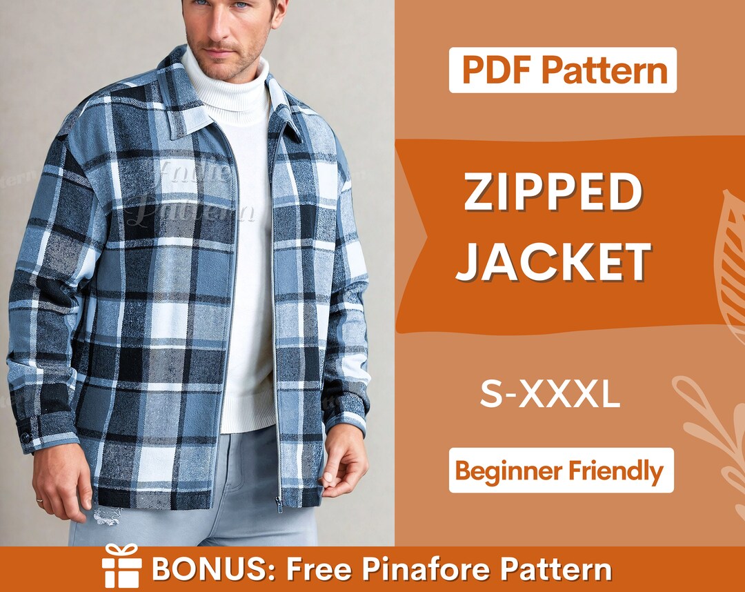 Jacket Pattern for Men Instant Download Men's Front Zip Jacket PDF ...