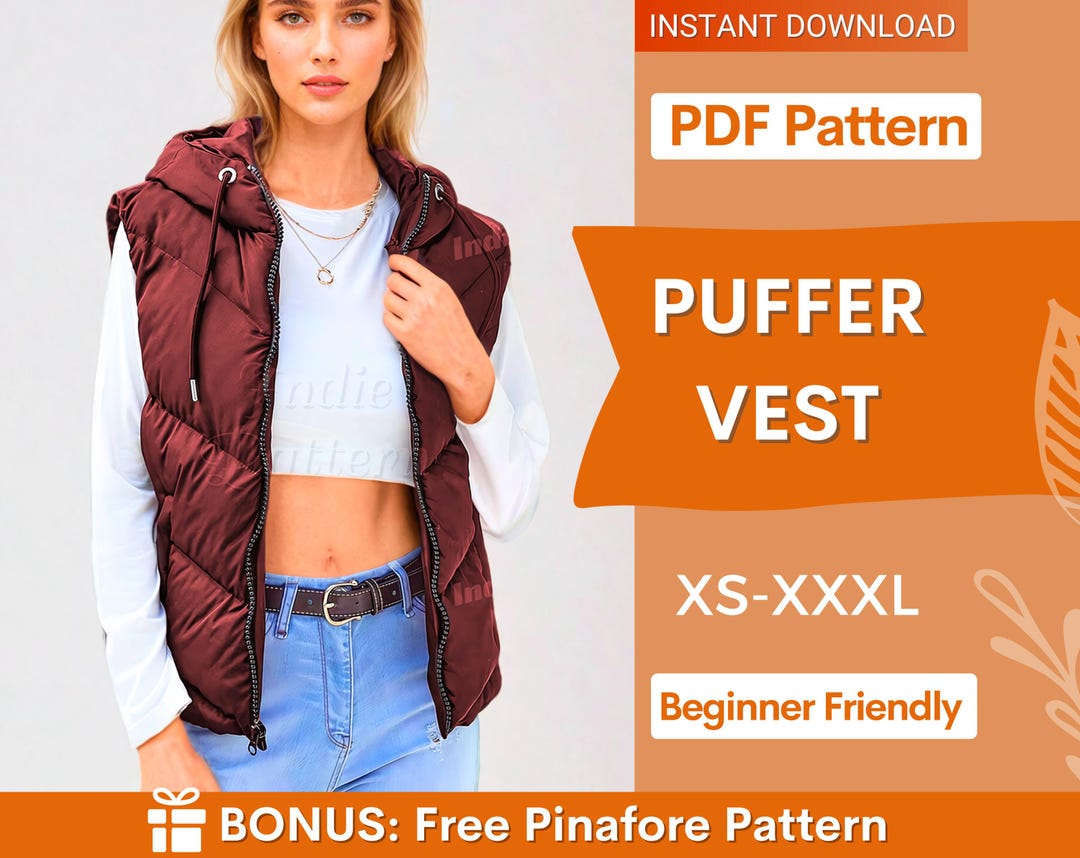 Puffer Vest Pattern Hoodie Puffer Vest Hooded Vest Women Sewing Pattern ...
