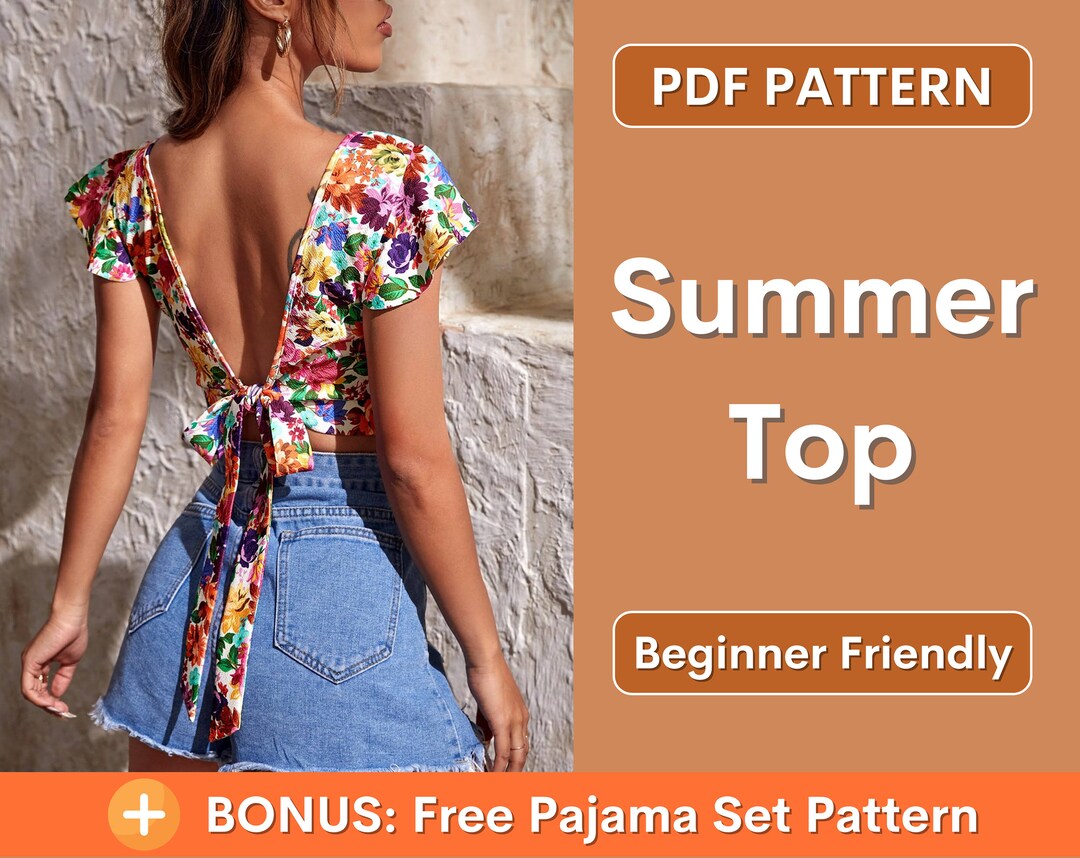Top Sewing Pattern XS-XXXL Tie Back Top Pattern Ruffled - Etsy