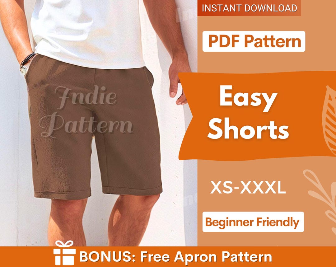 Shorts Pattern for Men | Men Sewing Pattern | Elastic Waistband Shorts ...